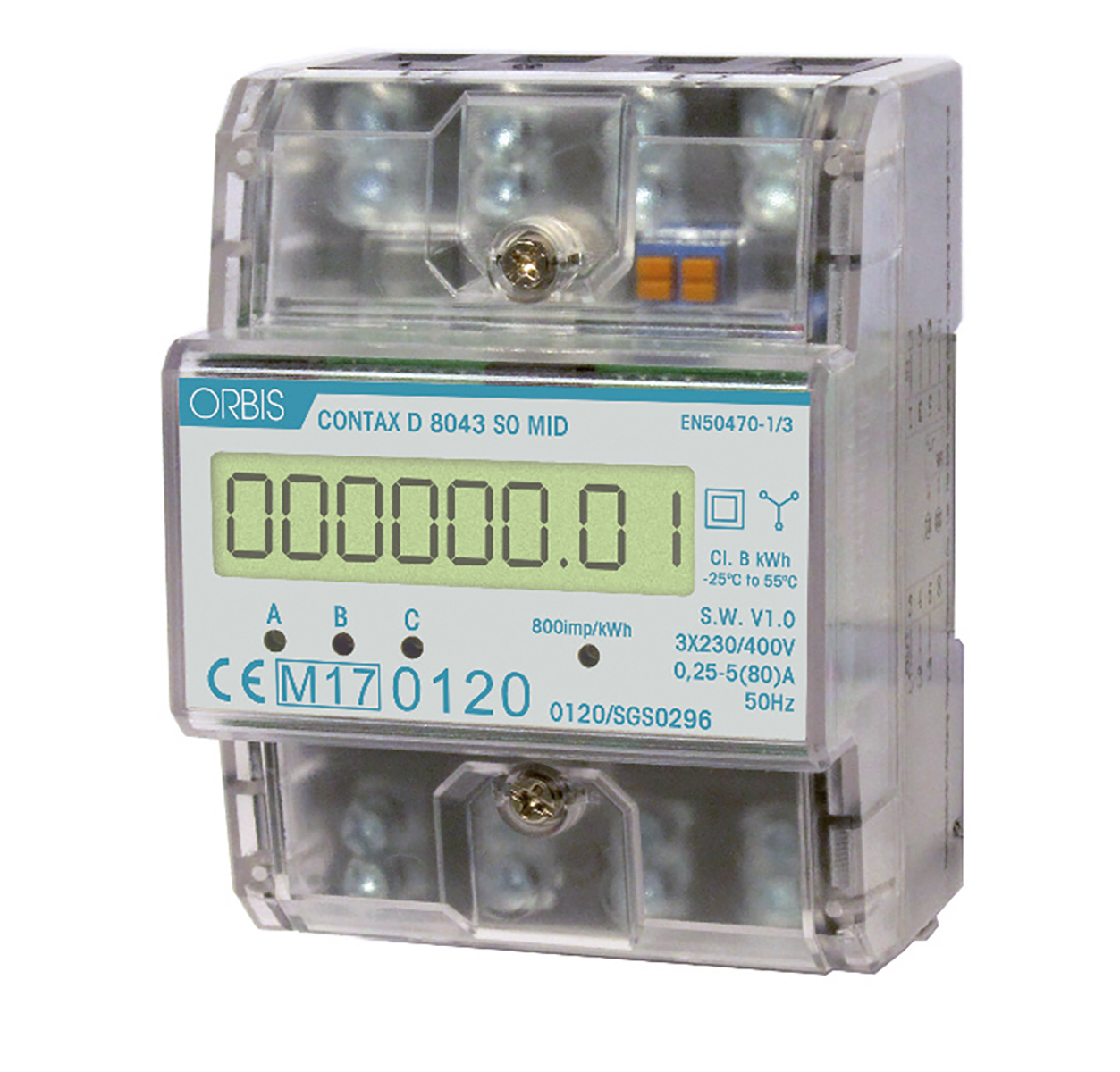 CONTAX D-8043 SO MID Contatore trifase energia attiva, 4.5 Moduli, 80A ...