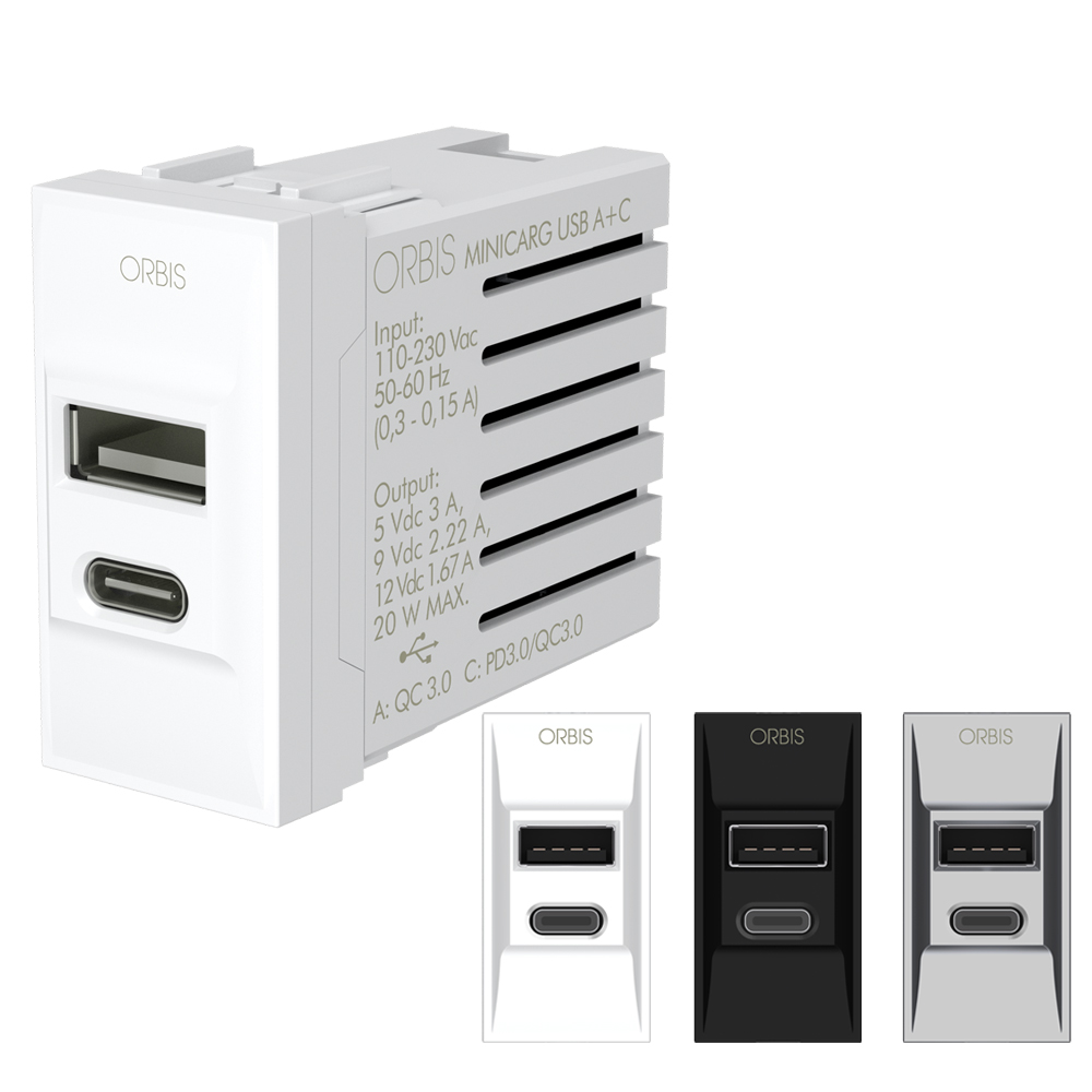 MINICARG USB A+C Alimentatore USB A + USB C da incasso, 5VDC - 3A Max ...